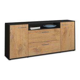 Stil.Zeit Sideboard Erina | Korpus Anthrazit | Eiche mit Griffen (180x79x35cm)