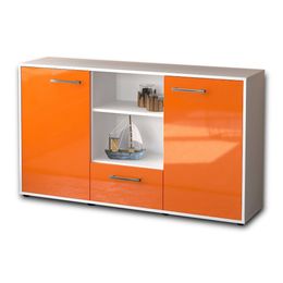 Stil.Zeit Sideboard Desideria | Korpus Weiß | Orange mit Griffen (136x79x35cm)