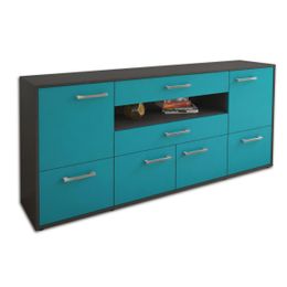 Stil.Zeit Sideboard Emely | Korpus Anthrazit | Tuerkis mit Griffen (180x79x35cm)