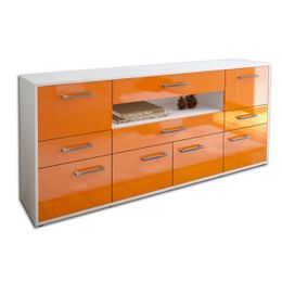 Stil.Zeit Sideboard Emerelda | Korpus Weiß | Orange mit Griffen (180x79x35cm)