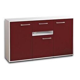 Stil.Zeit Sideboard Dorina | Korpus Weiß | Bordeaux mit Griffen (136x79x35cm)