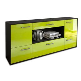 Stil.Zeit Sideboard Elodie | Korpus Anthrazit | Gruen mit Griffen (180x79x35cm)