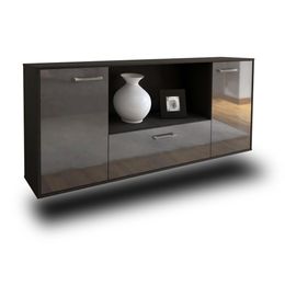 Stil.Zeit Sideboard Fort Collins | Korpus Anthrazit | Grau hängend mit Griffen (180x79x35cm)