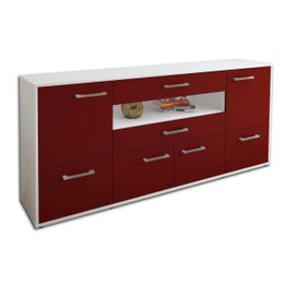 Stil.Zeit Sideboard Emely | Korpus Weiß | Bordeaux mit Griffen (180x79x35cm)