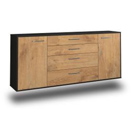 Stil.Zeit Sideboard Bridgeport | Korpus Anthrazit | Eiche hängend mit Griffen (180x79x35cm)