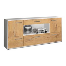 Stil.Zeit Sideboard Elodie | Korpus Weiß | Eiche mit Griffen (180x79x35cm)