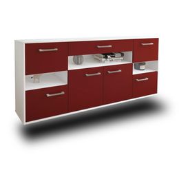 Stil.Zeit Sideboard Downey | Korpus Weiß | Bordeaux hängend mit Griffen (180x79x35cm)