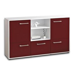 Stil.Zeit Sideboard Diellza | Korpus Weiß | Bordeaux mit Griffen (136x79x35cm)