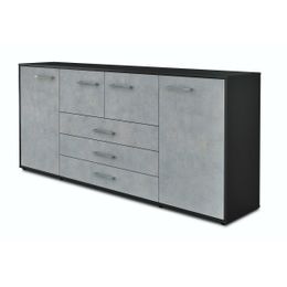 Stil.Zeit Sideboard Eliana | Korpus Anthrazit | Beton mit Griffen (180x79x35cm)