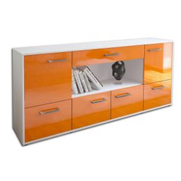 Stil.Zeit Sideboard ELSA | Korpus Weiß | Orange mit Griffen (180x79x35cm)