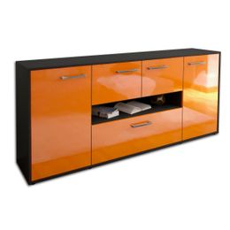 Stil.Zeit Sideboard Elisabetta | Korpus Anthrazit | Orange mit Griffen (180x79x35cm)