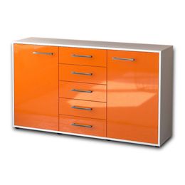 Stil.Zeit Sideboard Dorelly | Korpus Weiß | Orange mit Griffen (136x79x35cm)