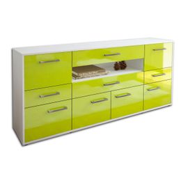 Stil.Zeit Sideboard Emerelda | Korpus Weiß | Gruen mit Griffen (180x79x35cm)