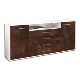 Stil.Zeit Sideboard Enzo | Korpus Weiß | Rost mit Griffen (180x79x35cm)