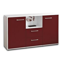 Stil.Zeit Sideboard Donika | Korpus Weiß | Bordeaux mit Griffen (136x79x35cm)