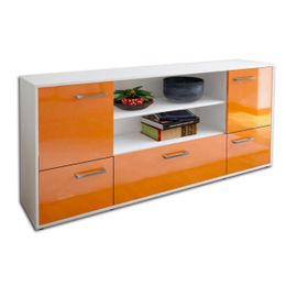Stil.Zeit Sideboard Emanuela | Korpus Weiß | Orange mit Griffen (180x79x35cm)