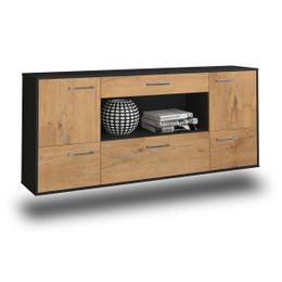 Stil.Zeit Sideboard East Los Angeles | Korpus Anthrazit | Eiche hängend mit Griffen (180x79x35cm)