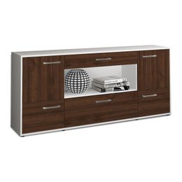 Stil.Zeit Sideboard Elodie | Korpus Weiß | Walnuss mit Griffen (180x79x35cm)