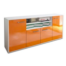 Stil.Zeit Sideboard Elsita | Korpus Weiß | Orange mit Griffen (180x79x35cm)