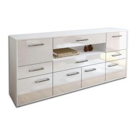 Stil.Zeit Sideboard Emerelda | Korpus Weiß | Weiß mit Griffen (180x79x35cm)