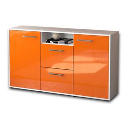 Stil.Zeit Sideboard Dimphi | Korpus Weiß | Orange mit Griffen (136x79x35cm)