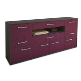 Stil.Zeit Sideboard Emerelda | Korpus Anthrazit | Lila mit Griffen (180x79x35cm)