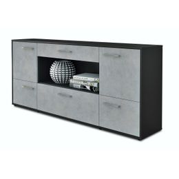 Stil.Zeit Sideboard Elodie | Korpus Anthrazit | Beton mit Griffen (180x79x35cm)