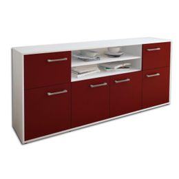 Stil.Zeit Sideboard Emilia | Korpus Weiß | Bordeaux mit Griffen (180x79x35cm)