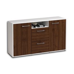 Stil.Zeit Sideboard Dimphi | Korpus Weiß | Walnuss mit Griffen (136x79x35cm)