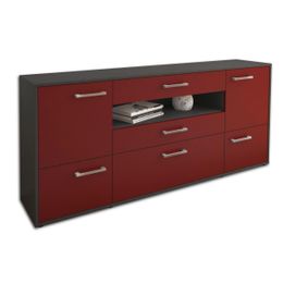 Stil.Zeit Sideboard Elvira | Korpus Anthrazit | Bordeaux mit Griffen (180x79x35cm)