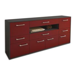 Stil.Zeit Sideboard Emerelda | Korpus Anthrazit | Bordeaux mit Griffen (180x79x35cm)