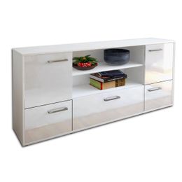 Stil.Zeit Sideboard Emanuela | Korpus Weiß | Weiß mit Griffen (180x79x35cm)