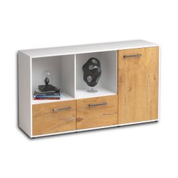 Stil.Zeit Sideboard Dolcia | Korpus Weiß | Eiche mit Griffen (136x79x35cm)