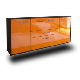 Stil.Zeit Sideboard Orange | Korpus Anthrazit | Orange hängend mit Griffen (180x79x35cm)