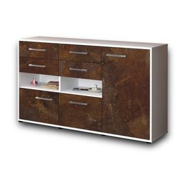 Stil.Zeit Sideboard Domi | Korpus Weiß | Rost mit Griffen (136x79x35cm)