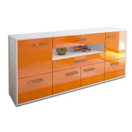 Stil.Zeit Sideboard Emely | Korpus Weiß | Orange mit Griffen (180x79x35cm)