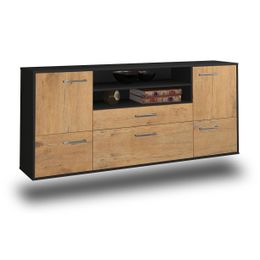 Stil.Zeit Sideboard Elk Grove | Korpus Anthrazit | Eiche hängend mit Griffen (180x79x35cm)