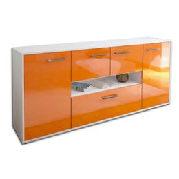 Stil.Zeit Sideboard Elisabetta | Korpus Weiß | Orange mit Griffen (180x79x35cm)