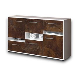 Stil.Zeit Sideboard Egizia | Korpus Weiß | Rost mit Griffen (136x79x35cm)