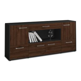 Stil.Zeit Sideboard ELSA | Korpus Anthrazit | Walnuss mit Griffen (180x79x35cm)