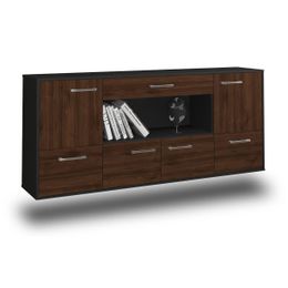 Stil.Zeit Sideboard Fullerton | Korpus Anthrazit | Walnuss hängend mit Griffen (180x79x35cm)