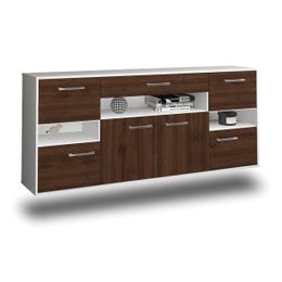 Stil.Zeit Sideboard Downey | Korpus Weiß | Walnuss hängend mit Griffen (180x79x35cm)