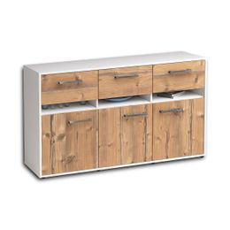 Stil.Zeit Sideboard Dorinde | Korpus Weiß | Pinie mit Griffen (136x79x35cm)