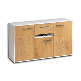 Stil.Zeit Sideboard Dorina | Korpus Weiß | Eiche mit Griffen (136x79x35cm)