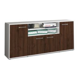 Stil.Zeit Sideboard Elsita | Korpus Weiß | Walnuss mit Griffen (180x79x35cm)