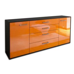 Stil.Zeit Sideboard Elettra | Korpus Anthrazit | Orange mit Griffen (180x79x35cm)