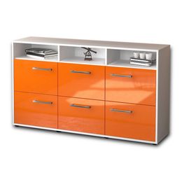 Stil.Zeit Sideboard Dilara | Korpus Weiß | Orange mit Griffen (136x79x35cm)