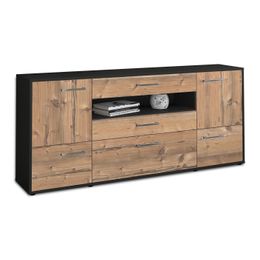 Stil.Zeit Sideboard Elvira | Korpus Anthrazit | Pinie mit Griffen (180x79x35cm)