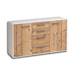 Stil.Zeit Sideboard Donna | Korpus Weiß | Pinie mit Griffen (136x79x35cm)