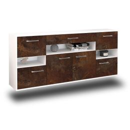 Stil.Zeit Sideboard Downey | Korpus Weiß | Rost hängend mit Griffen (180x79x35cm)